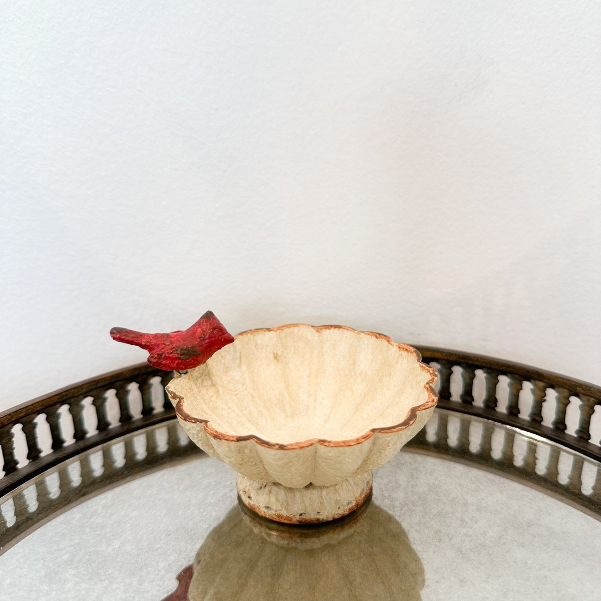 Decorative Pewter Fluted Bowl with Bird, Distressed Finish, 2 Colors ...