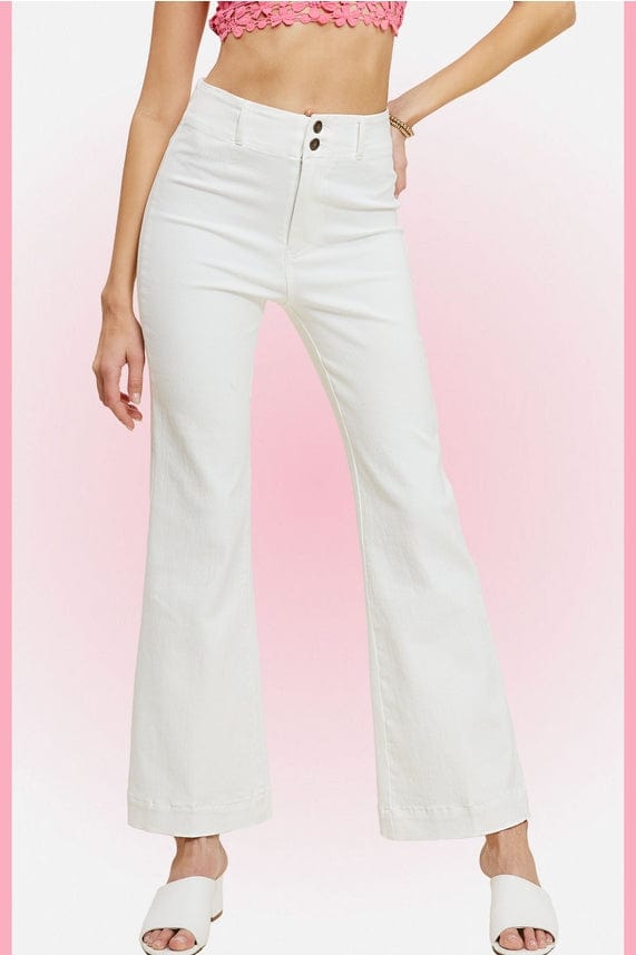 La Miel Soft Washed Stretchy High Waisted Wide Flare Two Button Pants ...
