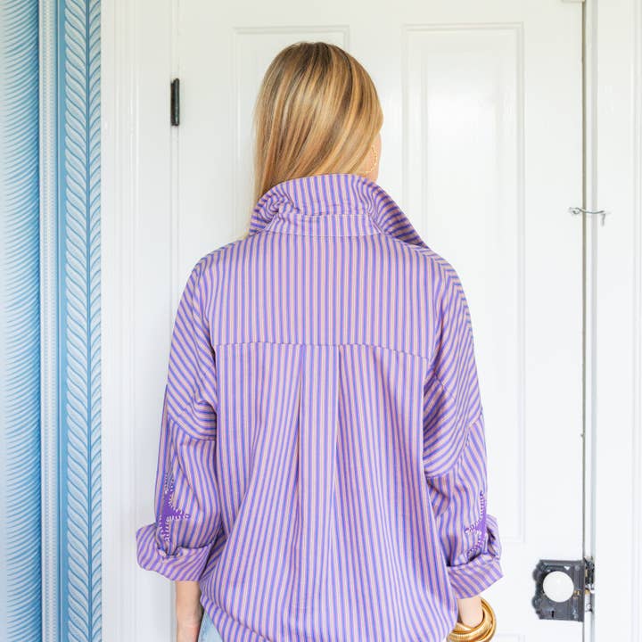 Preppy Star Elbow Top Purple Stripe | Little Miss Muffin Children & Home