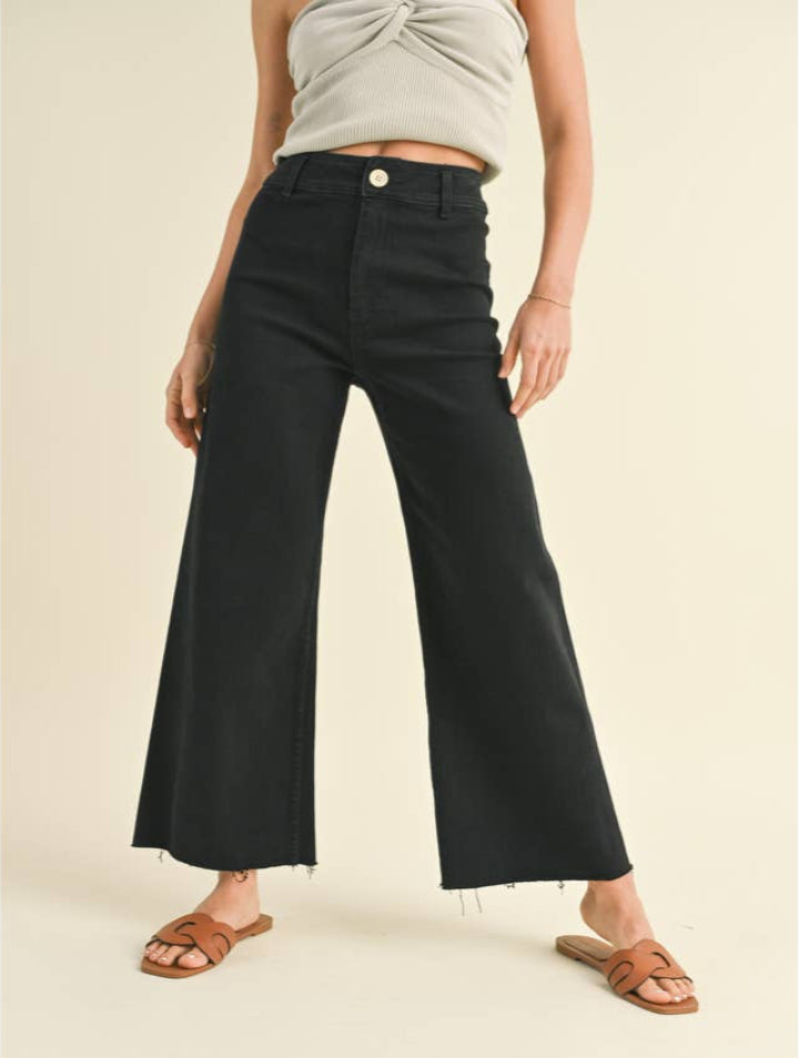 Fade Black Straight Wide Leg Denim Pants | Little Miss Muffin Children ...