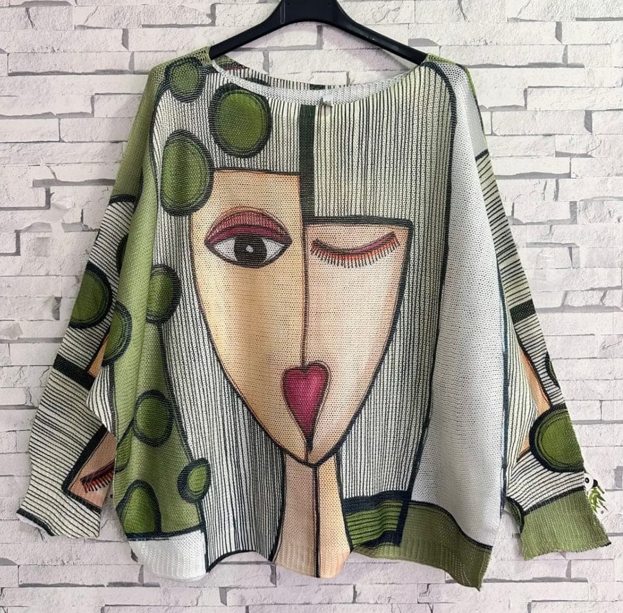 Olive Picasso Knit Sweater