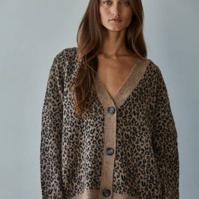 Animal Print Knit V-Neck Cardigan | Little Miss Muffin Children & Home