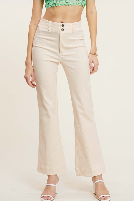 La Miel Soft Washed Stretchy High Waisted Wide Flare Two Button Pants