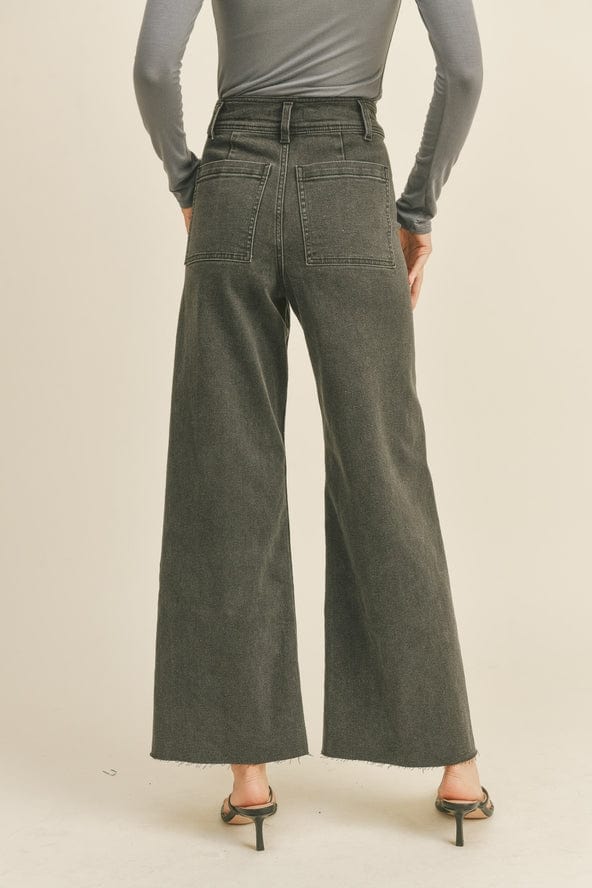 Straight Wide Leg Denim Pants in Washed Black | Little Miss Muffin ...
