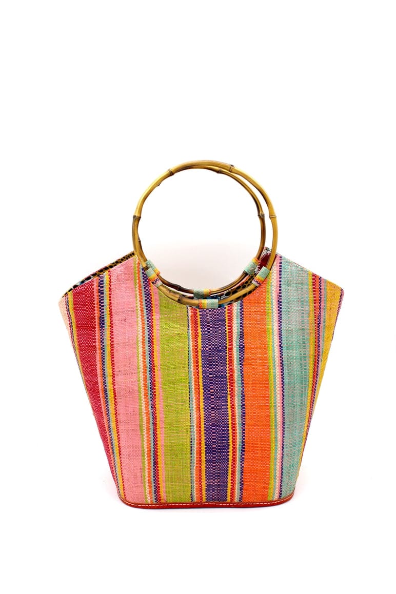 Shebobo Watermelon Swirl Carmen Straw Bucket Bag with Bamboo Handles ...