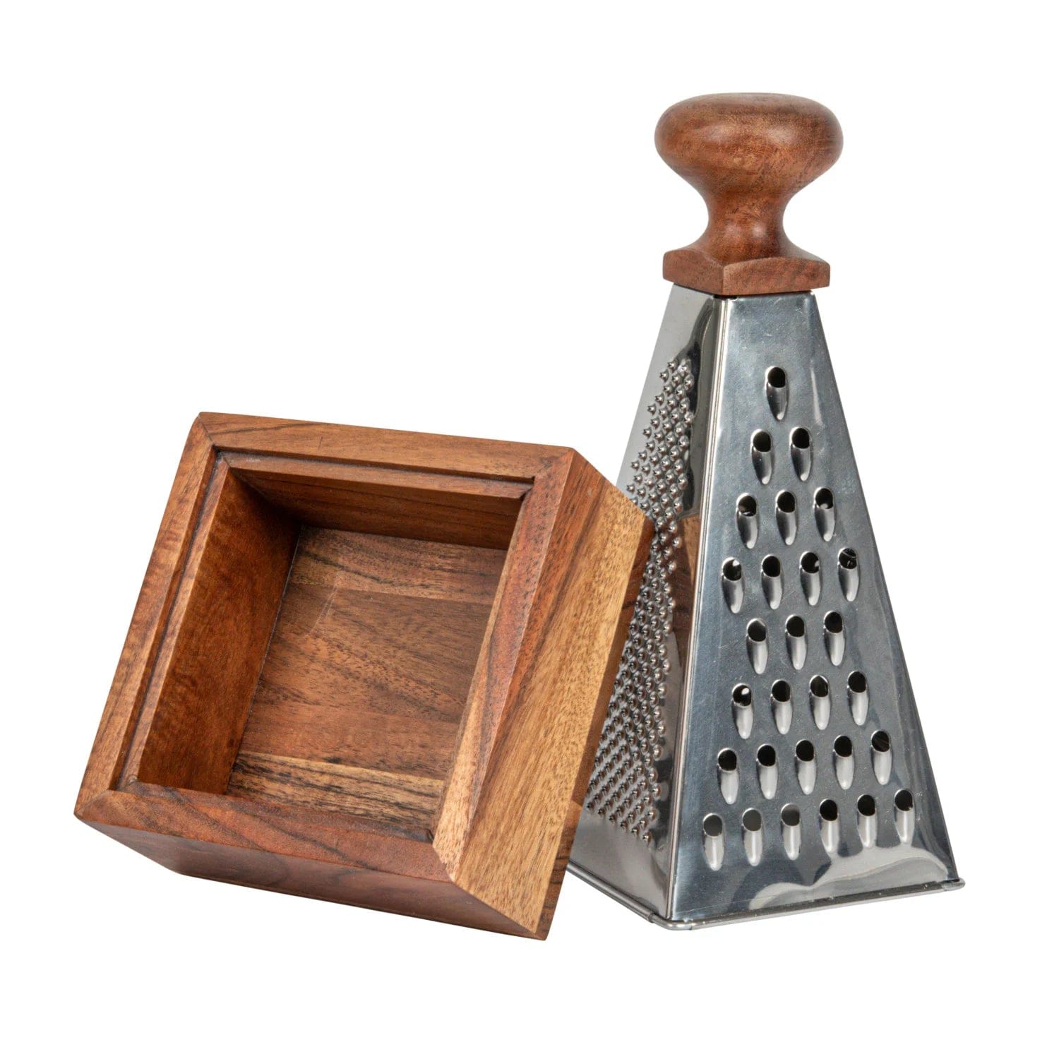 Creative Co-op Stainless Steel Grater with Acacia Wood Handle & Base ...