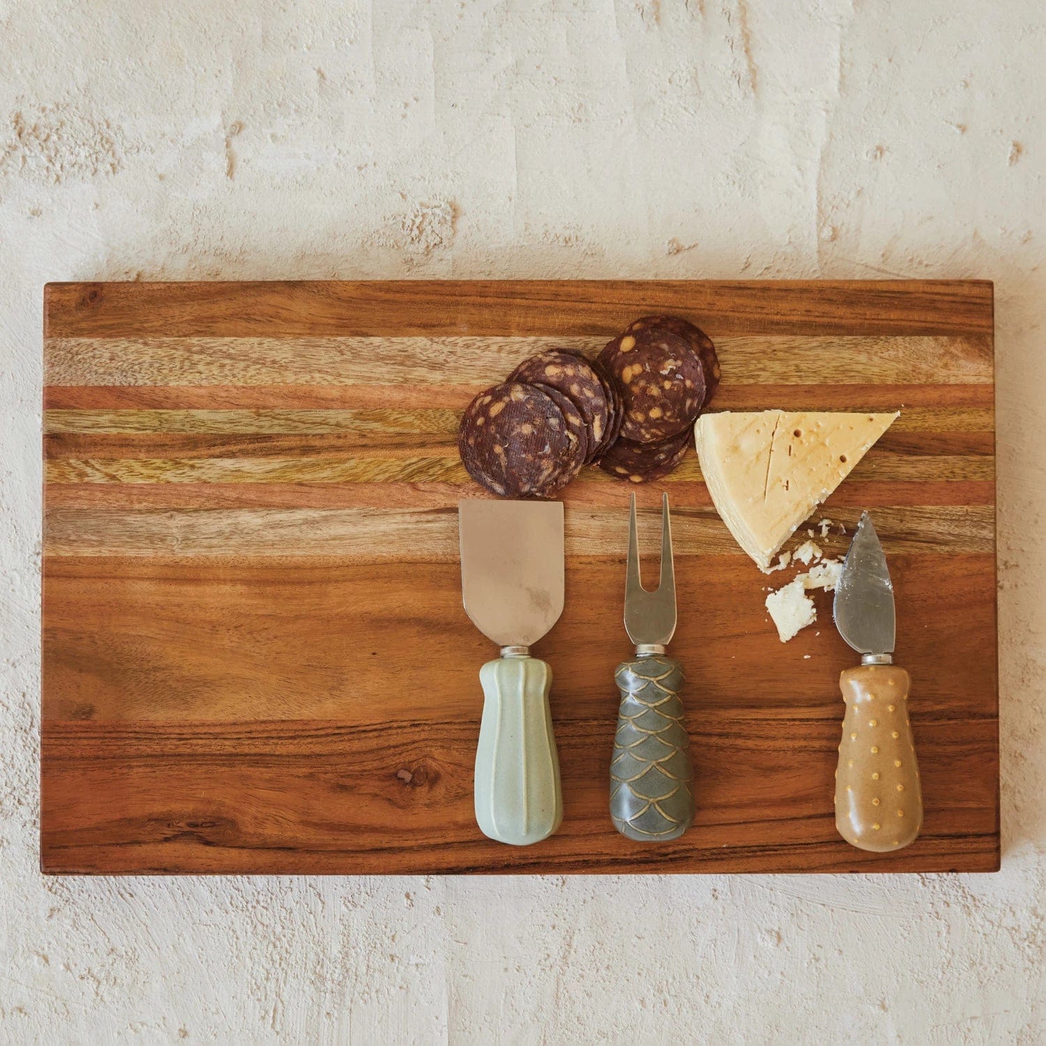 Creative Co-op Stainless Steel Cheese Utensils with Stoneware Handle, 3 ...