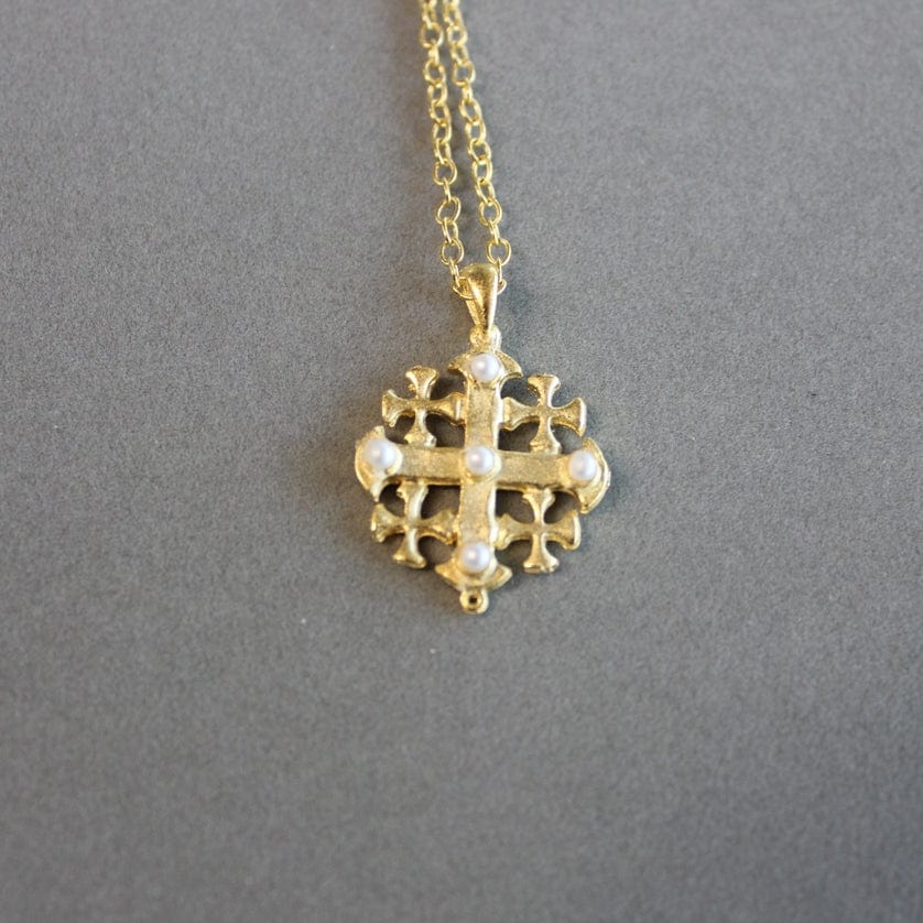 Weisinger Designs Pearl Jerusalem Cross Necklace