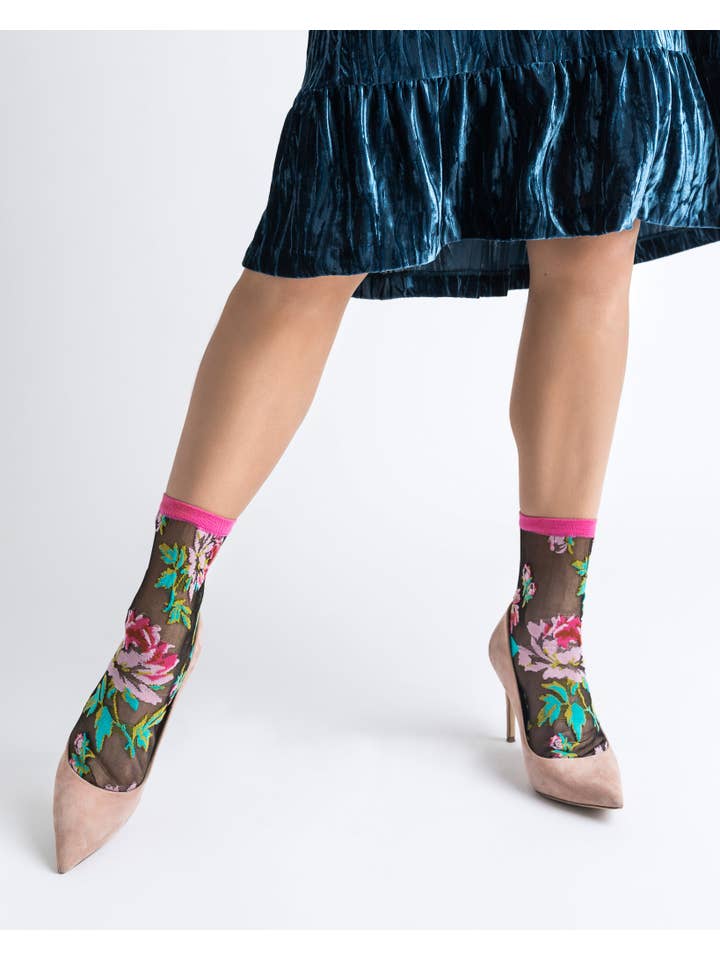 English Rose Black Sheer Crew Sock | Little Miss Muffin Children & Home