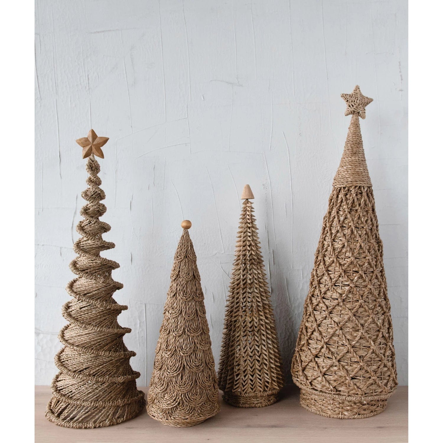 Creative Co-op Handmade Buri Palm Cone Tree with Wood Bead, Natural ...