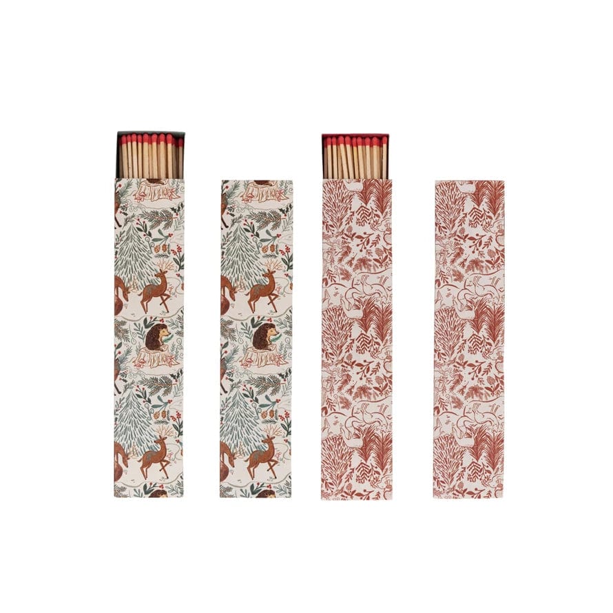 Creative Co-op Safety Matches in Matchbox with Woodland Holiday Pattern ...