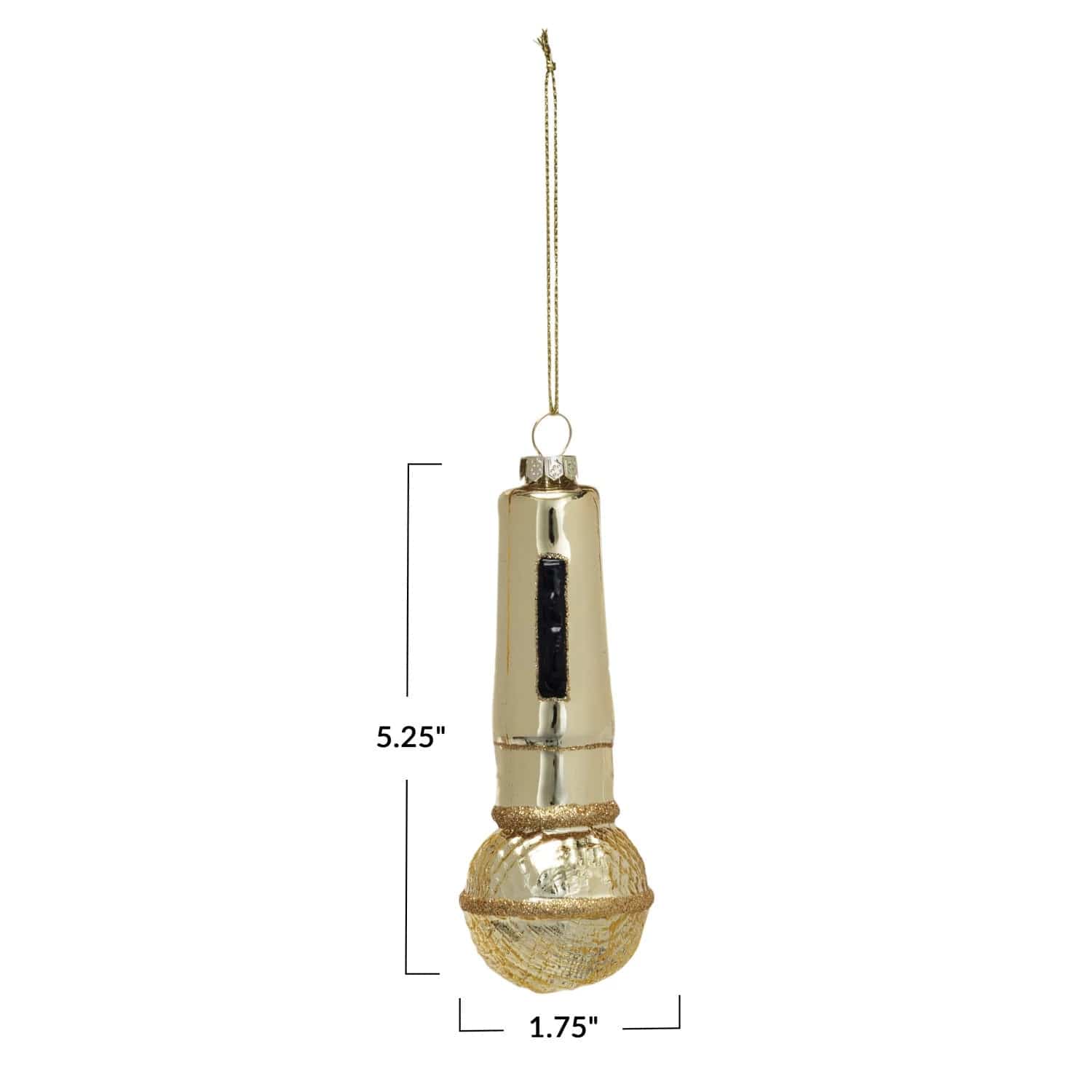 Creative Co-op Glass Microphone Ornament with Glitter, Gold Finish ...