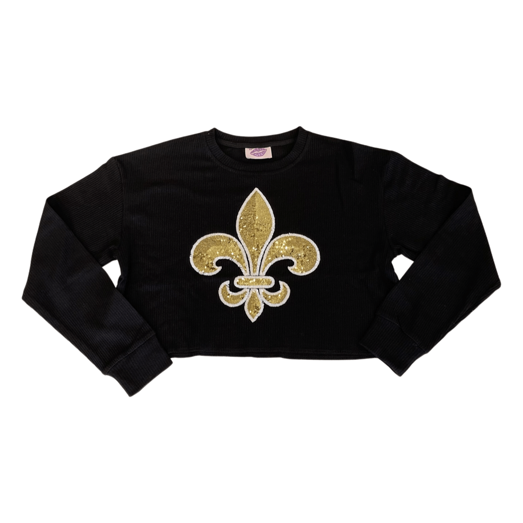 Sparkle City Fleur de Lis Waffle Crop Top | Little Miss Muffin Children ...